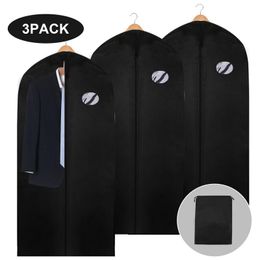 HENGDA - 3xKleidersack 128x60cm Anzug Tasche Schutzhülle Kleiderschutz Kleiderhülle Anzugsack mit Schuhtasche - Schwarz