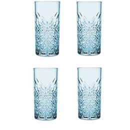 Timeless Trinkgläser Set, Glas blau, Set aus 4 Longdrinkgläsern, für ein 4 Pers. Gedeck, in edler Kristall Optik, geschliffen - Pasabahce