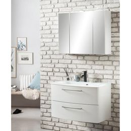 Lomadox - Badezimmer Waschplatz Set 2-teilig 80cm in matt weiß TRONDHEIM-03 80cm inkl. Glas-Waschtisch in weiß, Spiegelschrank 3D, b/h/t: ca.