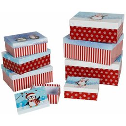 BURI - Dekoboxen-Set Pinguine 8-teilig Geschenkbox Weihnachtsdeko Aufbewahrungsbox