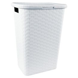 Spetebo - Kunststoff Wäschebox in Flechtoptik 65 Liter - weiß - Stand Wäschekorb mit Deckel und Tragegriffen