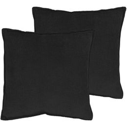 Spetebo - Cord Dekokissen 2er Set je 45 cm - schwarz - Zierkissen mit Füllung und Bezug - Kordsamt Kissen Sofakissen Couchkissen Kuschelkissen