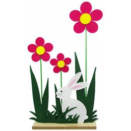 Aufsteller Osterhase mit Blumen Filz 40x22,5cm pink grün weiß - TrendLine
