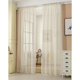 WOLTU Gardinen transparent mit Kräuselband Vorhang Leinenoptik Halbtransparent Voile Leinenvorhang Stores Fensterschal Dekoschal Wohnzimmer Kinderzimmer