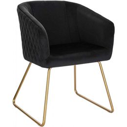 Esszimmerstuhl Küchenstuhl Polsterstuhl Wohnzimmerstuhl Sessel mit Armlehne, Sitzfläche aus Samt, Metall Gold Beine, Schwarz - schwarz - WOLTU