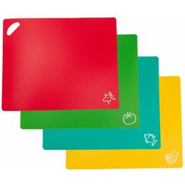 Intirilife - 4er Set bunte Schneidebretter flexible Schneidematte 37.8 x 30.2 cm Größe mit Lebensmittelsymbol - Rutschfeste BPA-freie Küchenunterlage