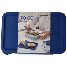 Lock&Lock Lunchbox 3 in1 Brotdose 3 Fächern mit Messer Gabel Löffel blau