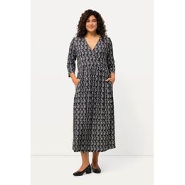 Ulla Popken Sommerkleid Jerseykleid Wickeloptik A-Linie V-Ausschnitt