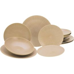 Creatable Teller-Set Vesuvio Sand (12-tlg), 4 Personen, Steinzeug, seidenmatte Glasur, ausdrucksstarkes Relief, gelb