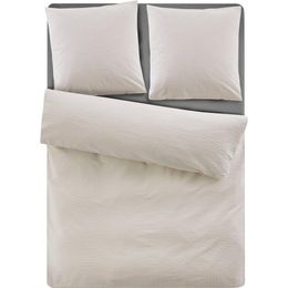Bettwäsche Sari2 in Gr. 135x200 oder 155x220 cm, Andas, Seersucker, 2 teilig, aus Baumwolle, uni Bettwäsche in Seersucker Qualität ideal für Sommer, beige