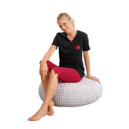 wäschepur Capri-Pyjama WÄSCHEPUR Gr. 48/50, schwarz (rot, schwarz) Damen Homewear-Sets Pyjamas