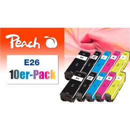 Peach E26 10 Druckerpatronen (2*bk, bk, c/m/y) ersetzt Epson No. 26, C13T26164010 für z.B. Epson Expression Premium XP -510 (wiederaufbereitet)