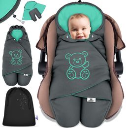 Kidiz® Baby Einschlagdecke Winter mit Kapuze +Tasche Babyeinschlagdecke Universal für Babyschale, Autositz, z.B. für Maxi-Cosi, Römer für Buggy Babybett Kinderwagen & alle Gurtsysteme 3 & 5-Punkt Gurt