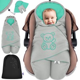 Kidiz® Baby Einschlagdecke Winter mit Kapuze +Tasche Babyeinschlagdecke Universal für Babyschale, Autositz, z.B. für Maxi-Cosi, Römer für Buggy Babybett Kinderwagen & alle Gurtsysteme 3 & 5-Punkt Gurt