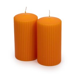 Bull & Drake Stumpenkerze Retro (2er Set, 2-tlg), handgefertigt, 13 cm x 7 cm, orange, Orange