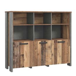 FORTE Highboard Highboard Regal CLIF 3 Türen und offenem Regal Optik: Old Wood Vintage