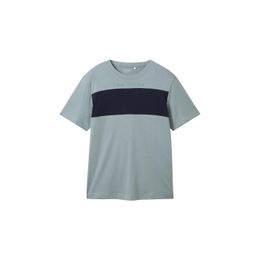 Tom Tailor Herren T-Shirt mit Colour Blocking, grün, Logo Print, Gr. XL