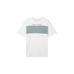 Tom Tailor Herren T-Shirt mit Colour Blocking, weiß, Logo Print, Gr. XXXL