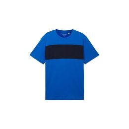 Tom Tailor Herren T-Shirt mit Colour Blocking, blau, Logo Print, Gr. M