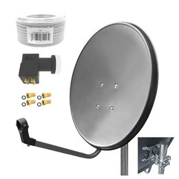 ARLI 60cm HD Sat Anlage grau +Quad LNB +10m Koaxialkabel + 4x F-Stecker SAT-Antenne (60 cm