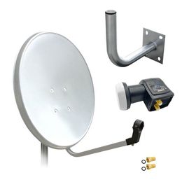 ARLI 60 cm HD Sat Anlage weiss + Twin LNB + Wandhalter 25 cm + 2x F-Stecker SAT-Antenne (60 cm