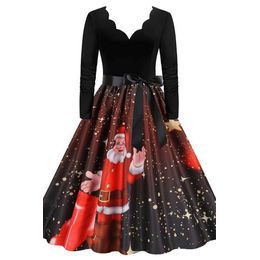 Novalinea Abendkleid Women's Vintage Langarm V-Ausschnitt Weihnachten Partykleider Frauen (1-tlg)