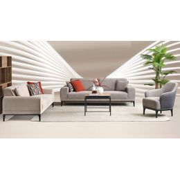 JVmoebel Wohnzimmer-Set Sofagarnitur Dreisitzer Einsitzer Sessel Sofa Stoff Grau Set