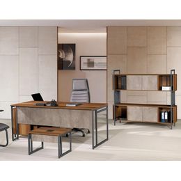 JVmoebel Arbeitstisch Eckbürotisch Komplette Büro Bürotisch Set 3tlg Holz Büromöbel Braun (3-St.