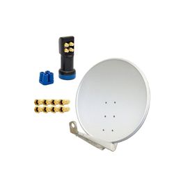 PremiumX DELUXE SAT Anlage bis 4 TV Receiver 100cm Alu Hellgrau LED Quad LNB SAT-Antenne