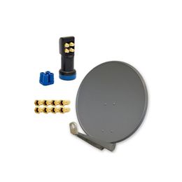 PremiumX DELUXE SAT Anlage bis 4 TV Receiver 85cm Alu Anthrazit LED Quad LNB SAT-Antenne