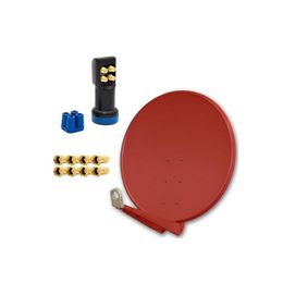 PremiumX DELUXE SAT Anlage 100cm Satellitenantenne Alu Ziegelrot LED Quad LNB SAT-Antenne