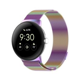 Wigento Smartwatch-Armband Für Google Pixel Watch 1 + 2 Metall Stahl Sport Armband Regenbogen
