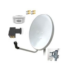 ARLI 60 cm HD Sat Anlage weiss + Quad LNB+ 20m Koaxialkabel + 4x F-Stecker SAT-Antenne (60 cm