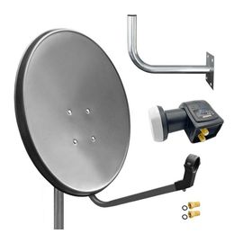 ARLI 60 cm HD Sat Anlage grau +Twin LNB +Wandhalter 45cm +2x F-Stecker SAT-Antenne (60 cm