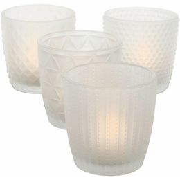 Spetebo Windlicht marilu - 4 teilig - Milchglas Optik Glas Teelicht Halter Tisch Deko