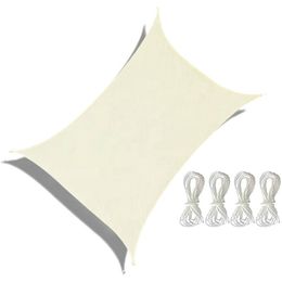 TRADESHOP Polyester Sonnensegel / Sonnenschutz / Wetterschutz inkl. Befestigungsseile wetterbeständig UV-Schutz / 3x5m Creme 160 g/m² rechteckig - Trade-shop