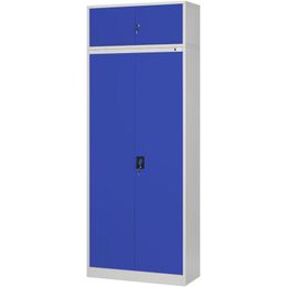 Aktenschrank mit Aufsatz Büroschrank Metallschrank Metall Pulverbeschichtung Flügeltüren 223 cm x 90 cm x 40 cm (h x b x t) Grau-Blau