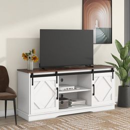 Lowboard TV-Schrank mit 2 Schiebtüren und großem Stauraum, Fernsehtisch 150 x 60 x 40 cm Fernsehschrank tv Lowboard, Weiß in Industrie-Design - Merax