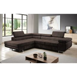 Zante Eckcouch L-Form Sofa Schlafsofa Couch Schlaffunktion KR06 Braun - Furnix