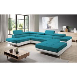Zante Couch Sofa Schlafsofa U-Form U-Sofa Schlaffunktion MA120-OR85 Türkis-Leder Weiß - Furnix