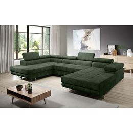 Zante Couch Sofa Schlafsofa U-Form U-Sofa Schlaffunktion KR14 Dunkelgrün - Furnix