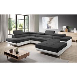 Furnix - Zante Couch Sofa Schlafsofa U-Form U-Sofa Schlaffunktion MA120-OR100 Schwarz- Leder Weiß