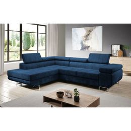 Zante Eckcouch L-Form Sofa Schlafsofa Couch Schlaffunktion KR04 Blau - Furnix