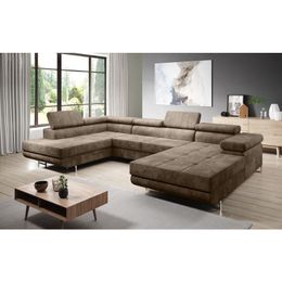 Furnix - Zante Couch Sofa Schlafsofa U-Form U-Sofa Schlaffunktion PS03 Hellgrau