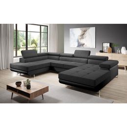 Furnix - Zante Couch Sofa Schlafsofa U-Form U-Sofa Schlaffunktion MA1100-OR100 Schwarz-Leder Schwarz