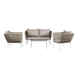 Selsey - sansuna - Gartenmöbel-Set 4-tlg. aus einem Tisch, einem Sofa und zwei Sesseln, aus natürlichem Rattan und Aluminium