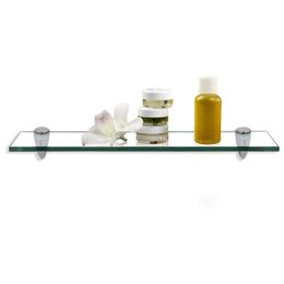 Glasablage Glasregal ideal für Bad. Dusche und zur modernen Dekoration mit Halterung aus Edelstahl 8 mm 50x10 cm Klarglas - HENGDA