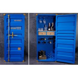 Riess Ambiente Design Barschrank Container GLOBETROTTER 180cm blau Weinregal Upcycling