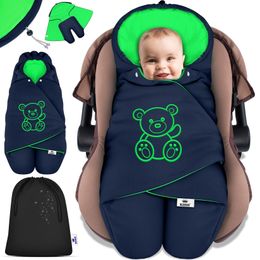 Kidiz® Baby Einschlagdecke Winter mit Kapuze +Tasche Babyeinschlagdecke Universal für Babyschale, Autositz, z.B. für Maxi-Cosi, Römer für Buggy Babybett Kinderwagen & alle Gurtsysteme 3 & 5-Punkt Gurt