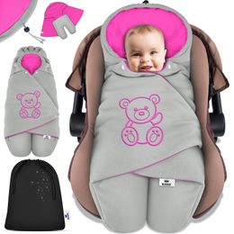 Kidiz® Baby Einschlagdecke Winter mit Kapuze +Tasche Babyeinschlagdecke Universal für Babyschale, Autositz, z.B. für Maxi-Cosi, Römer für Buggy Babybett Kinderwagen & alle Gurtsysteme 3 & 5-Punkt Gurt